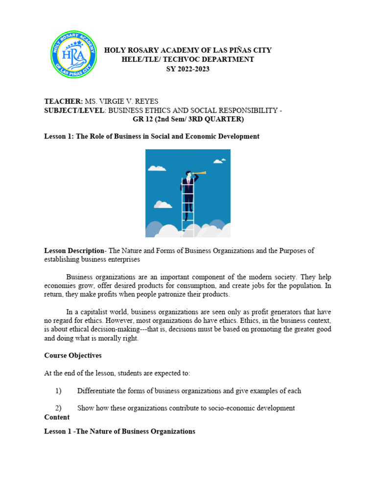 BUSINESS ETHICS - GR 12 - 2nd Sem - 3RD QTR HANDOUTS - LESSON 1 SY2022 ...