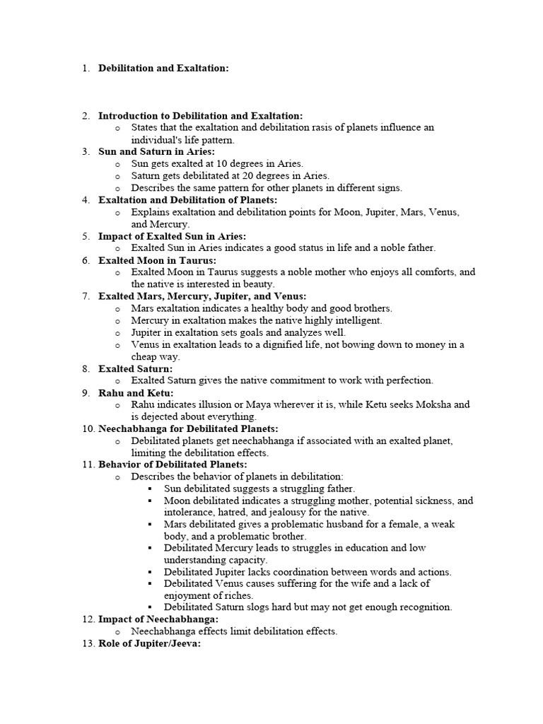 Exaltation and Debilitation of Planets | PDF | Planets In Astrology ...