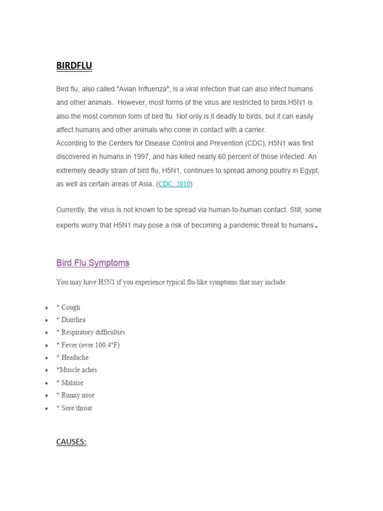 Bird Flu | PDF | Influenza A Virus Subtype H5 N1 | Influenza
