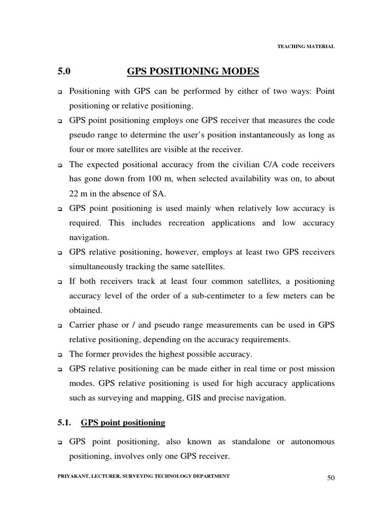 Unit-5 - GPS Positioning Modes | PDF | Surveying | Global Positioning System