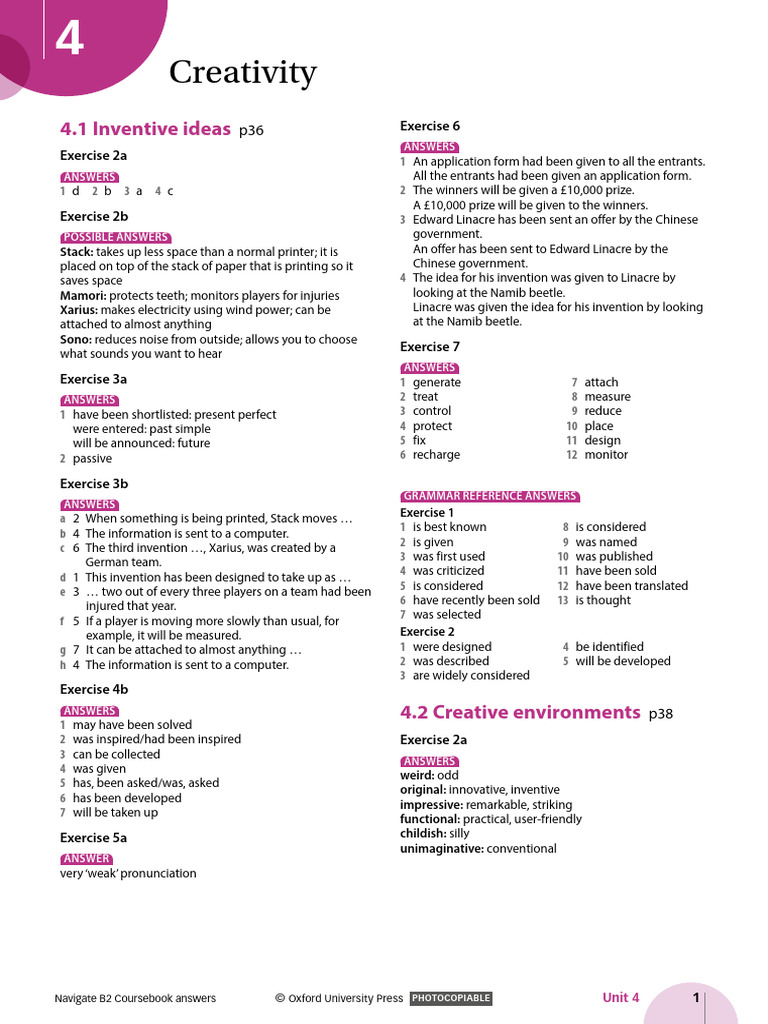 Navigate b2 Coursebook Unit 4 Answer Key | PDF | Learning