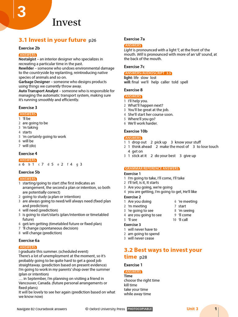 Navigate b2 Coursebook Unit 3 Answer Key | PDF