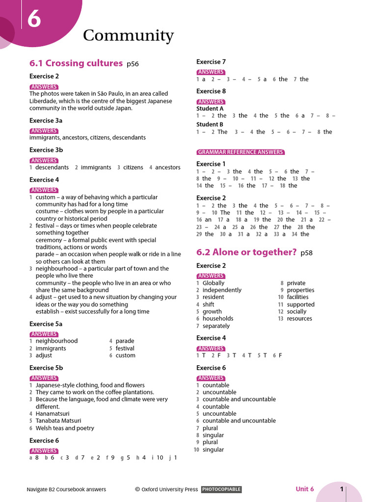 Navigate b2 Coursebook Unit 6 Answer Key | PDF | Language Arts & Discipline