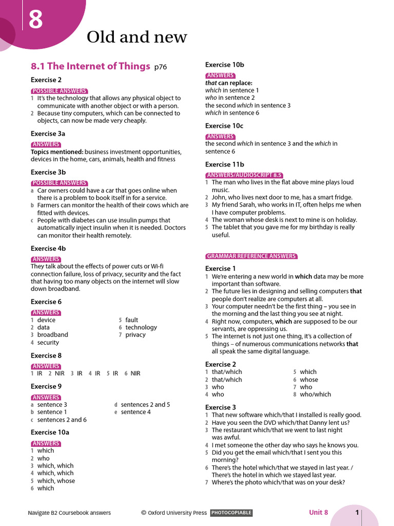 Navigate b2 Coursebook Unit 8 Answer Key | PDF | Internet | Internet Of ...