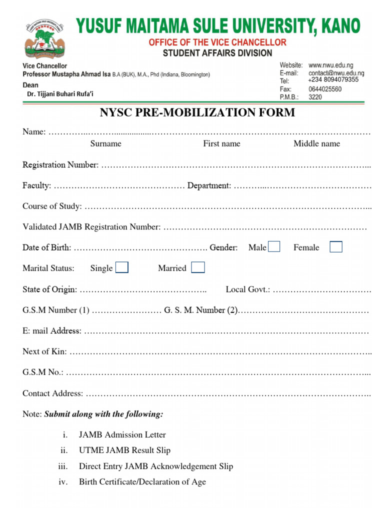NYSC-Pre-Mobilization-Form | PDF