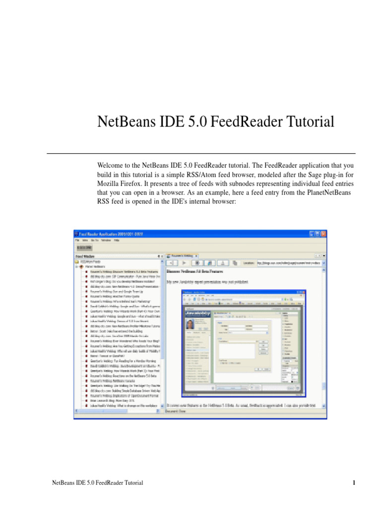 NetBeans IDE 5.0 FeedReader Tutorial | PDF | Applications & Software | Net Beans