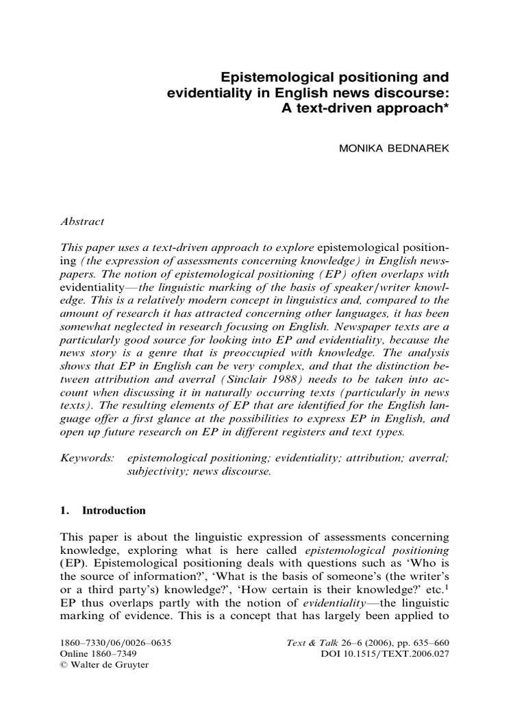 Epistemological Positioning and Evidentiality in English News Discourse ...