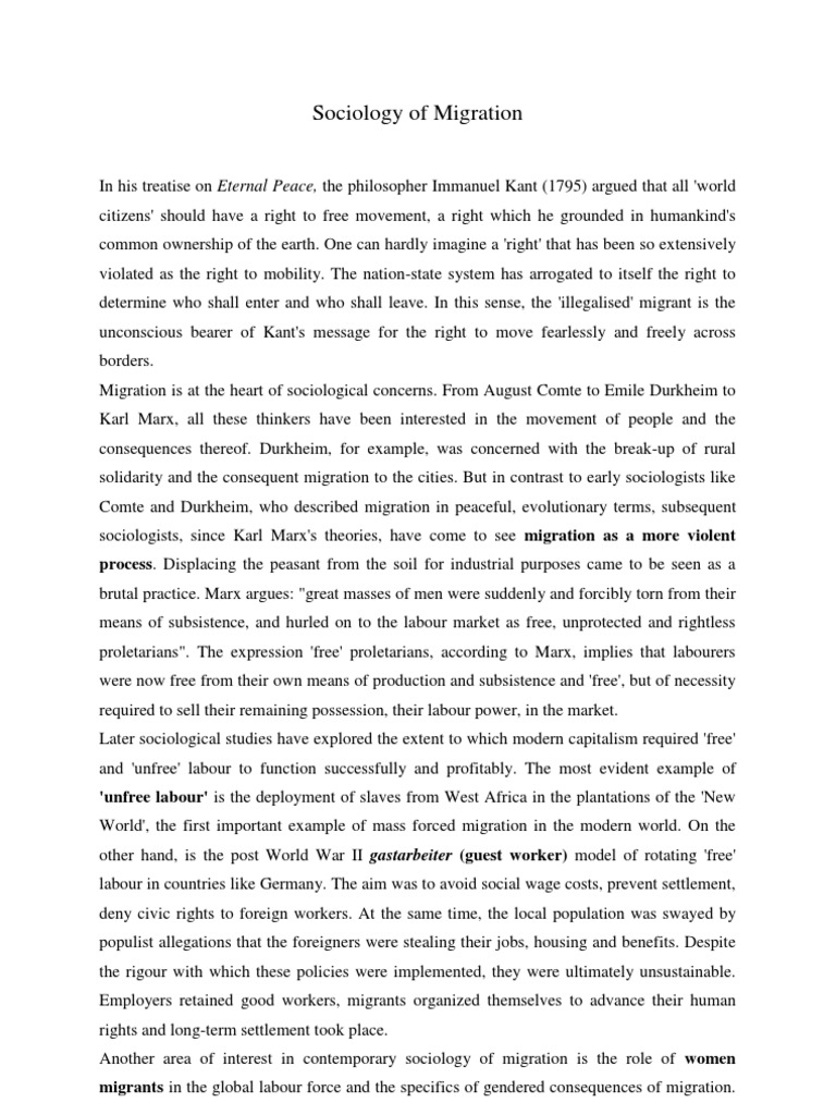 Sociology of Migration | PDF | Human Migration | Immigration