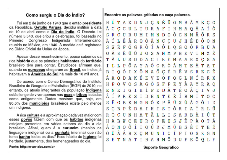 CAÇA PALAVRAS - Como Surgiu o Dia Do Índio | PDF | Ciências Sociais ... CAÇA PALAVRAS - Como Surgiu o Dia Do Índio | PDF | Ciências Sociais ...
