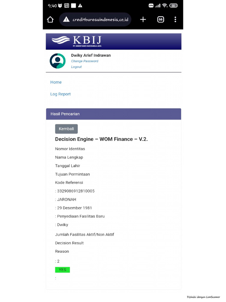 Hasil Cek Kbij Pemohon & Pasangan | PDF