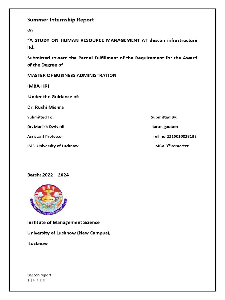 Internship Report On Descon | PDF | Human Resources | Human Resource ...