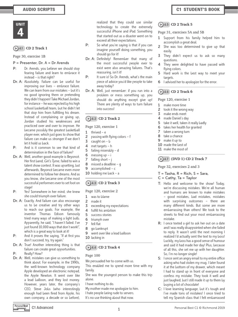PB C1 AmE SB Audioscripts U4 | PDF