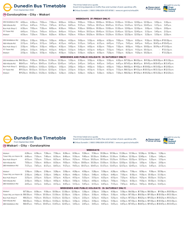 Orc Route 33 Timetable | PDF | Road Transport | Land Transport