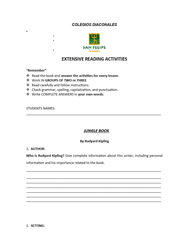 Jungle Book Reading Activities | PDF | The Jungle Book | The Jungle ...