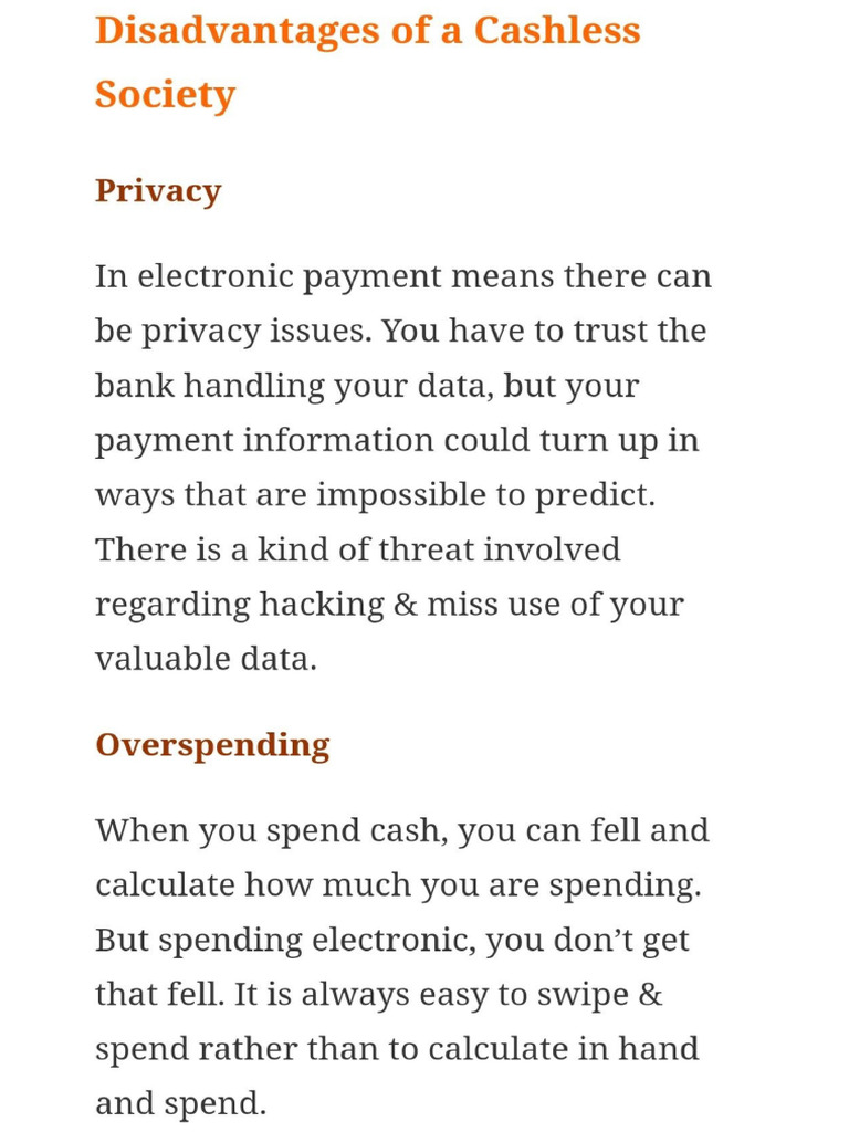 Disadvantages of Cashless Society | PDF