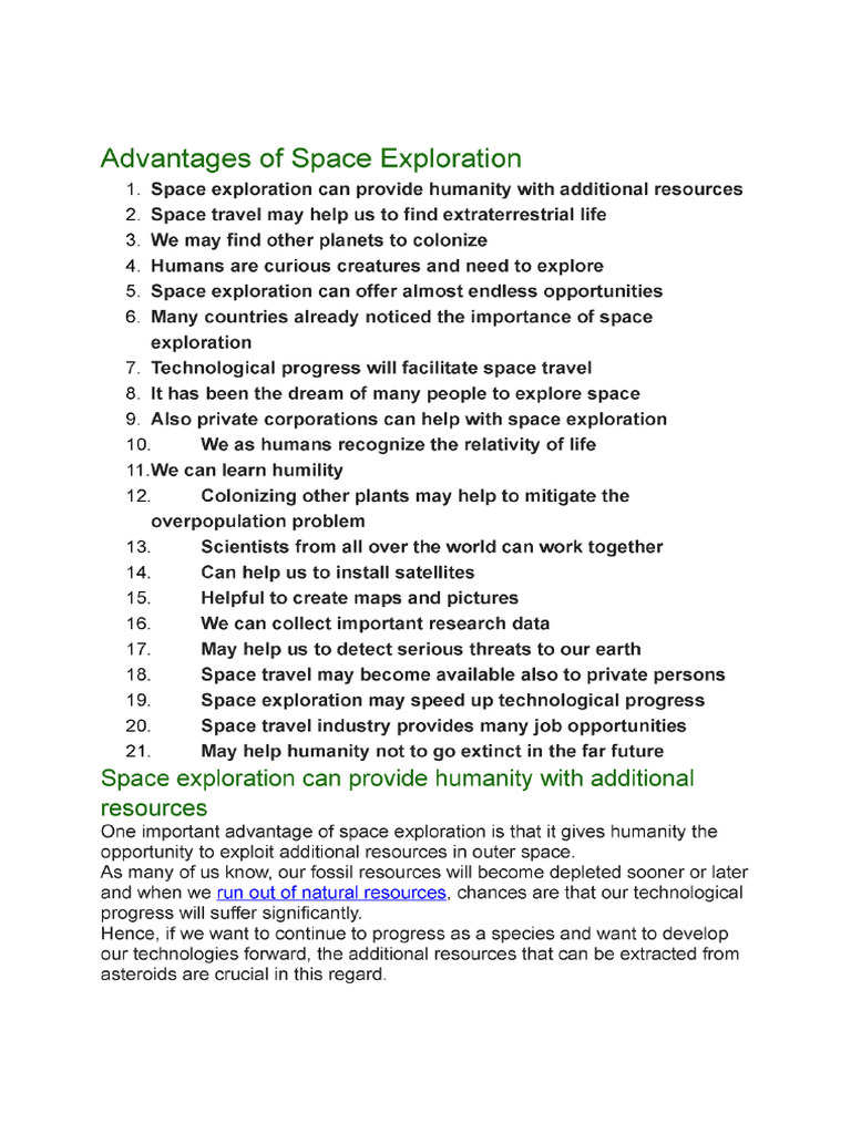 Advantages of Space Exploration | PDF