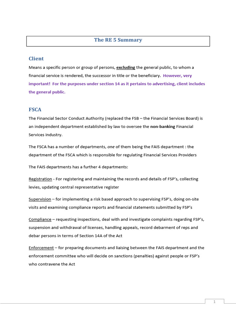 RE 5 Summary | PDF | Regulatory Compliance