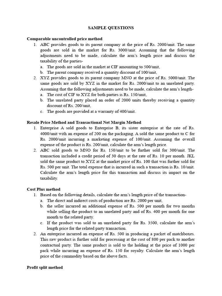 Sample Questions | Download Free PDF | Cost | Prices