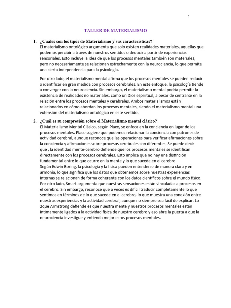 Materialismo ? | PDF | Mente | Sicología