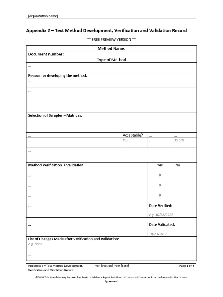 10.2 Appendix 2 Test Method Development Verification Validation Record ...