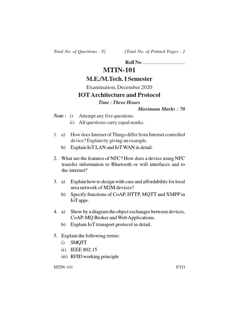 Mtin 101 Iot Architecture and Protocol Dec 2020 - Combine | PDF ...