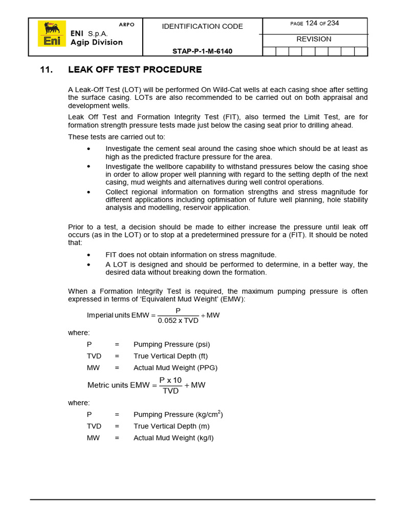 Leak-Off Test Procedure Guide | PDF | Casing (Borehole) | Pressure