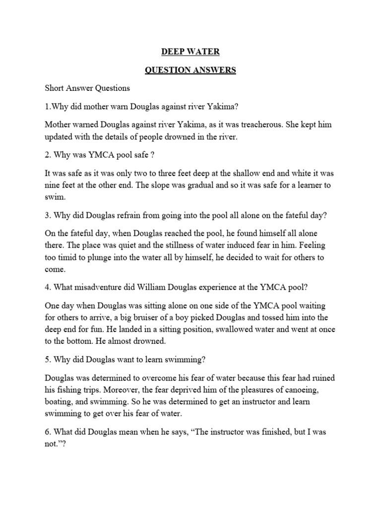 Qa Xii English Deep Water | PDF | Swimming