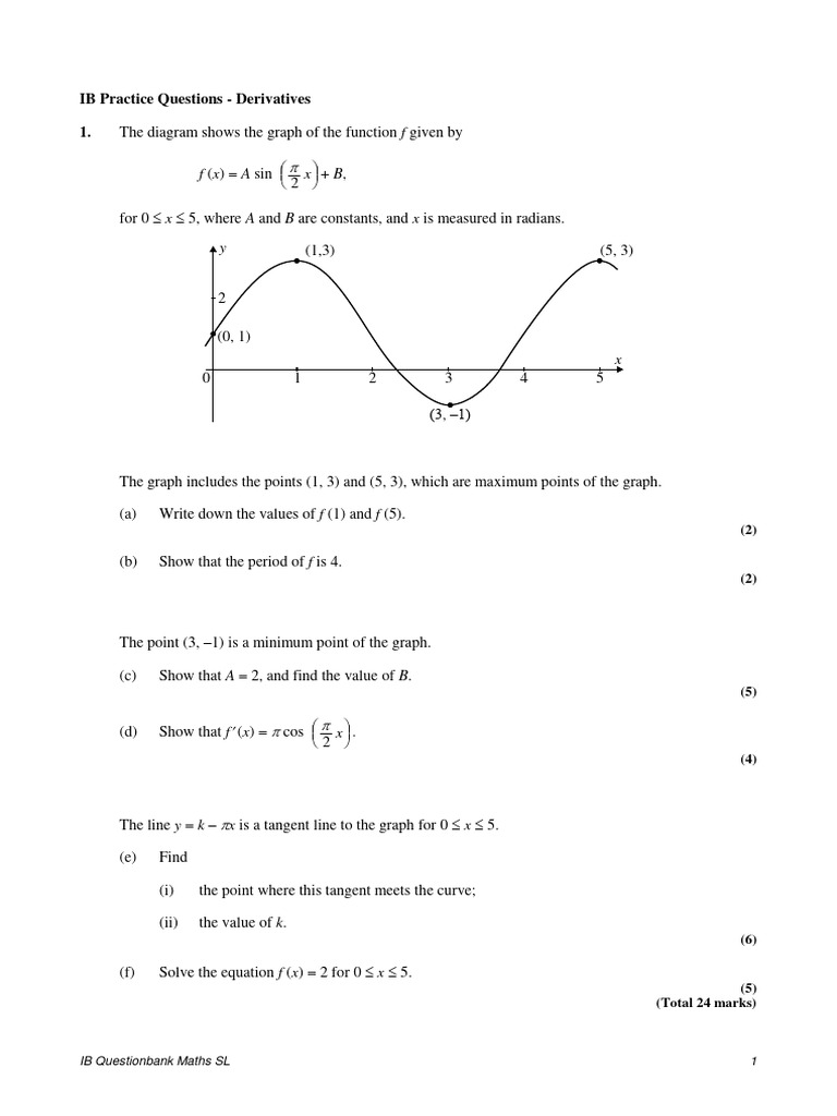 Ib Practice Questions Derivatives | PDF | Tangent | Derivative