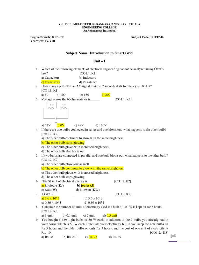 Smart Grid MCQ Ans | PDF | Smart Grid | Energy Storage