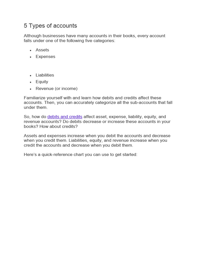 5 Types of Accounts | PDF | Debits And Credits | Equity (Finance)