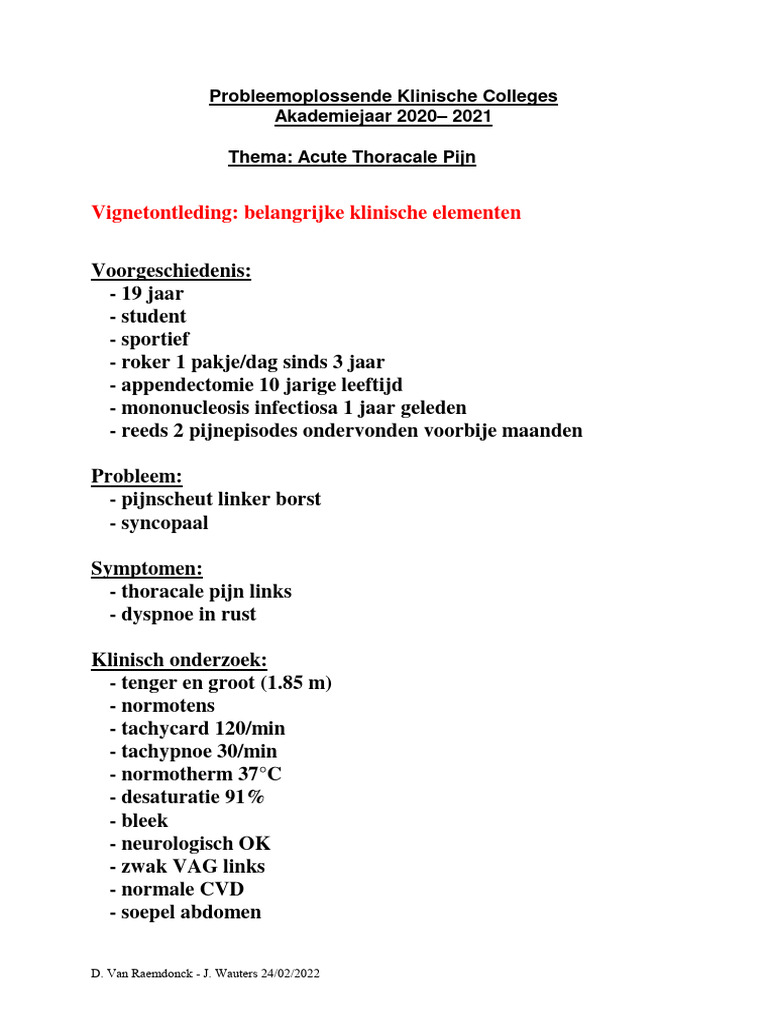 Oplossingen Vignet Acute Thoracale Pijn | PDF