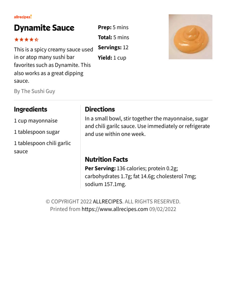 Japanese Dynamite Sauce Recipe | PDF | Cooking, Food & Wine | Wellness