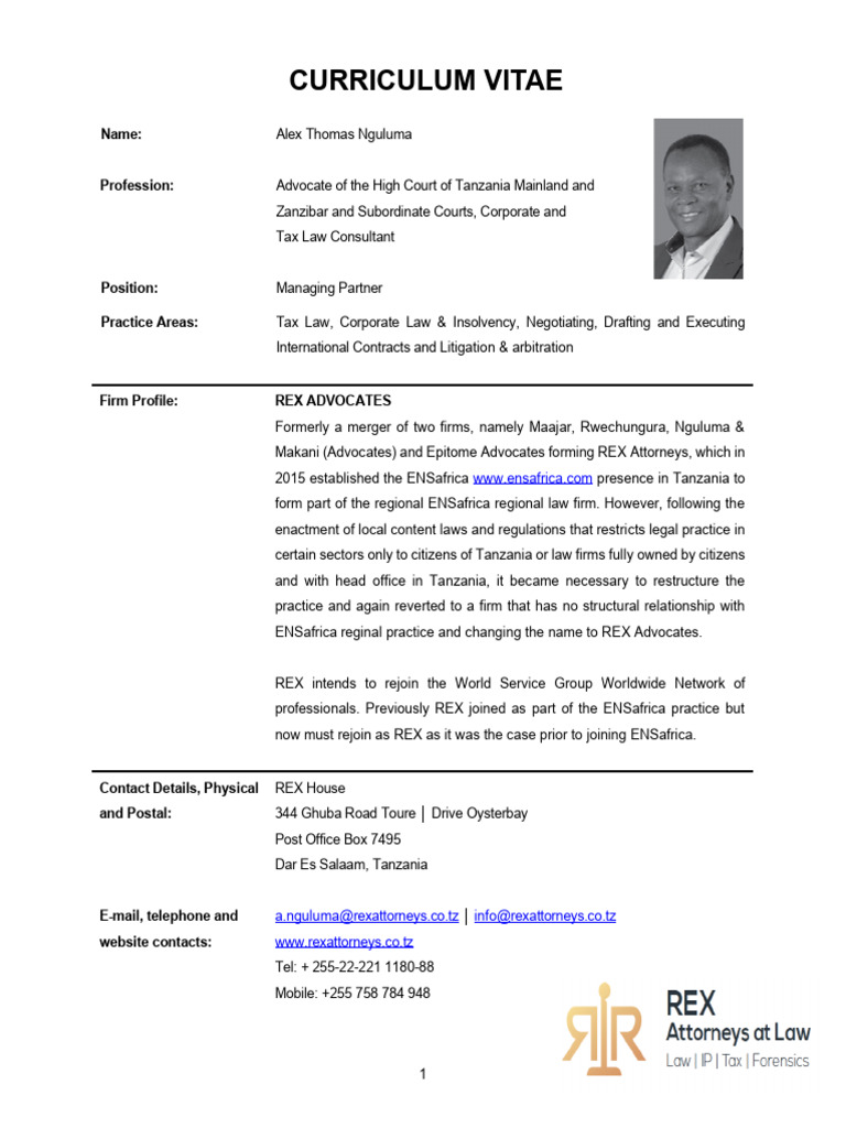 Dr. Alex Nguluma CV | PDF | Tanzania | Lawyer