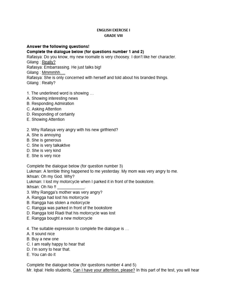 English Exercise I Grade Viii | PDF | Career & Growth | Language Arts ...