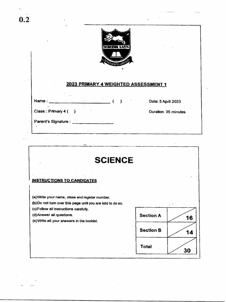 P4 Science 2023 WA1 Taonan | PDF