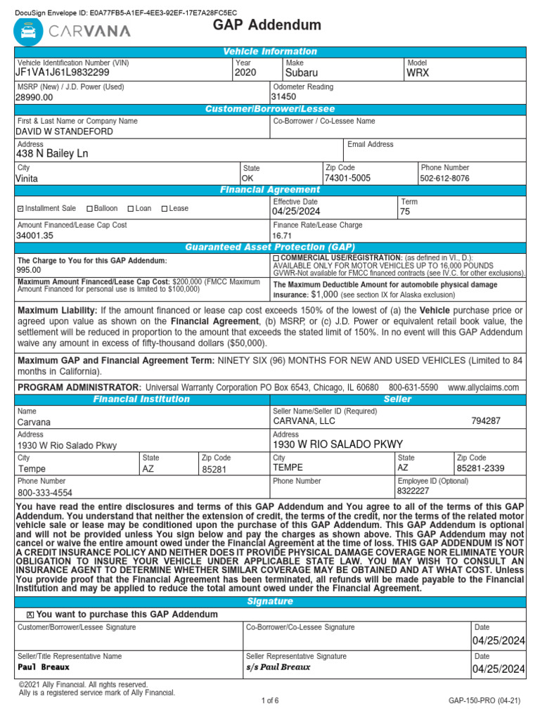 Ally GAP | PDF | Insurance | Lease