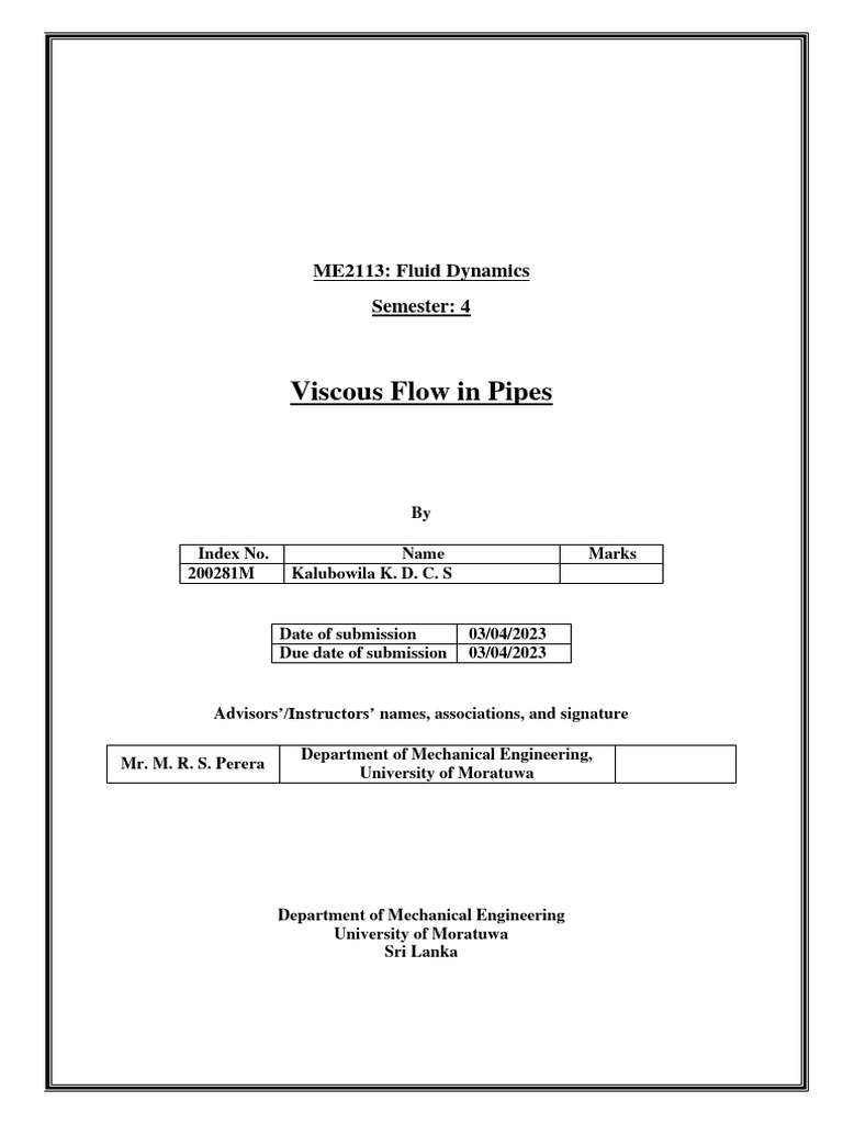 Fluid Dynamics Lab Report | PDF | Fluid Dynamics | Viscosity