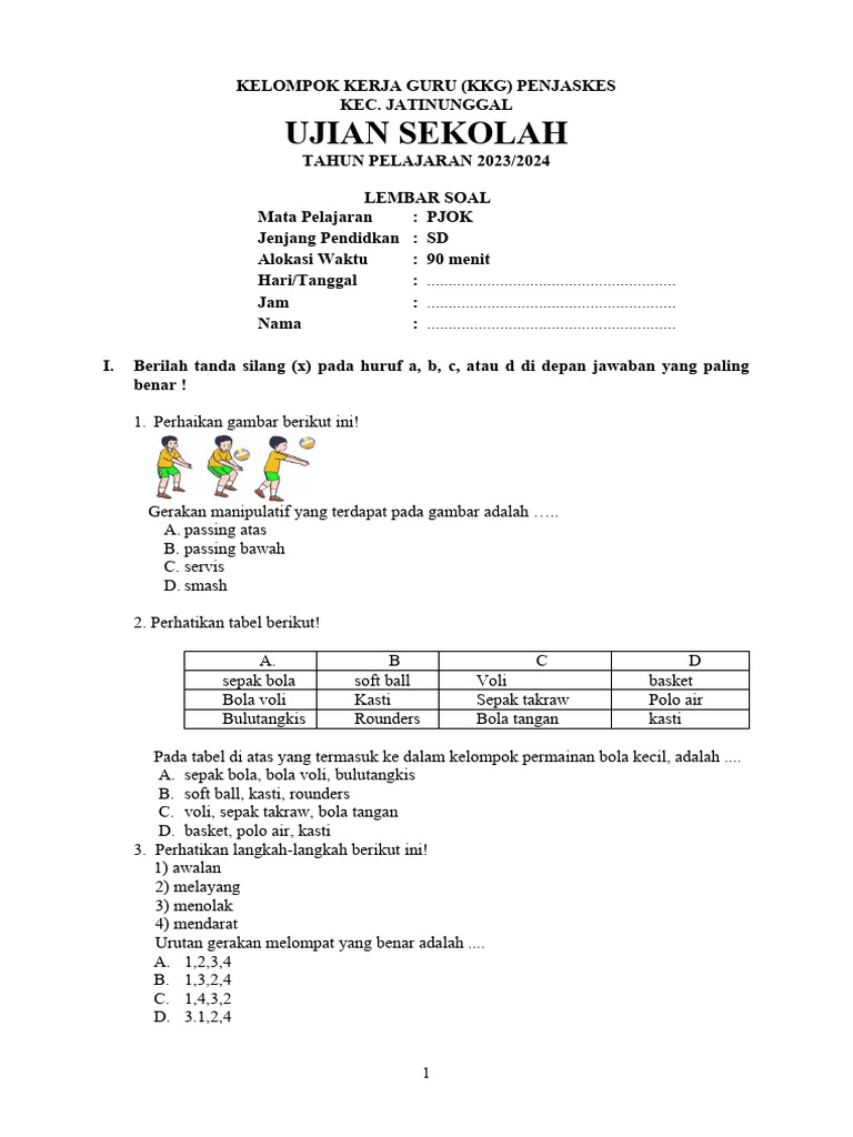 Soal Pjok Us Kelas 6 Dan Kunci Jawaban | PDF | Olahraga & Rekreasi