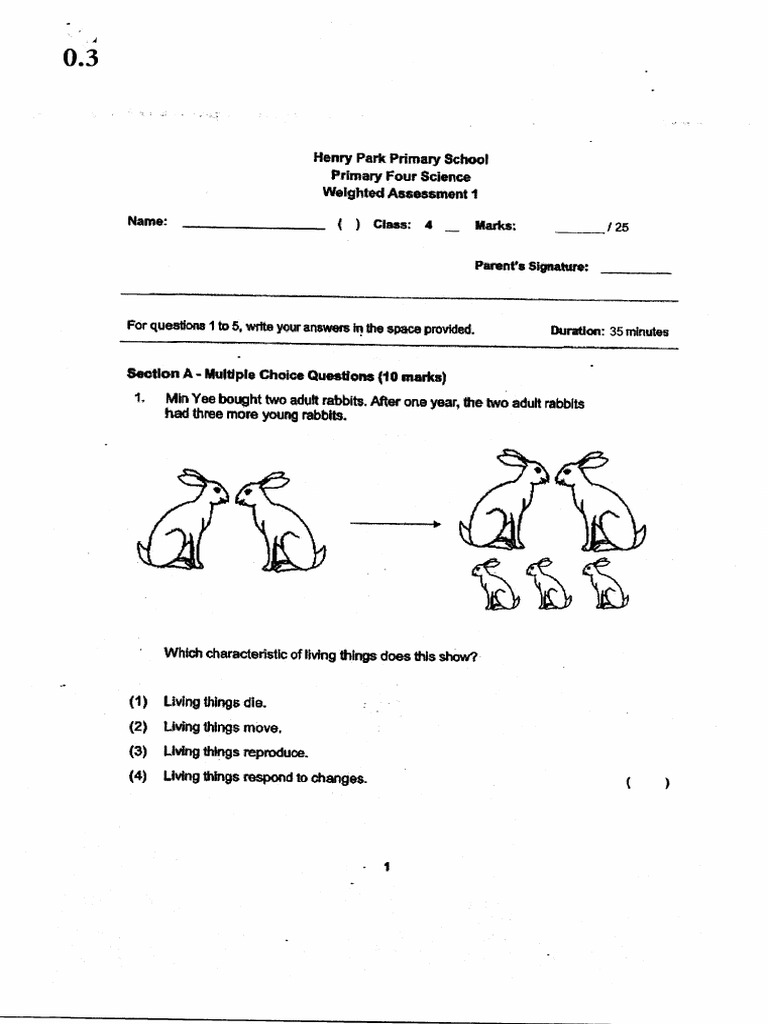 P4 Science 2023 WA1 Henrypark | PDF