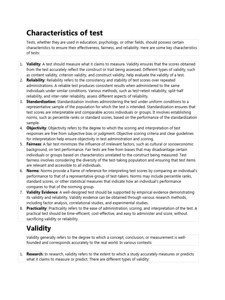 Key Characteristics of Effective Tests | PDF | Validity (Statistics ...