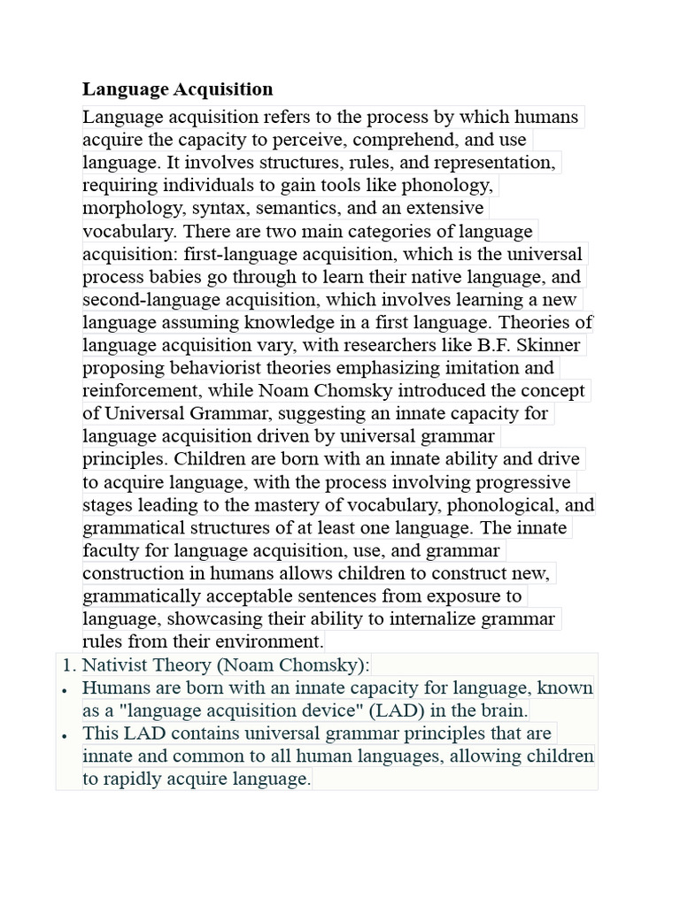 Understanding Language Acquisition Theories | PDF | Language Acquisition | Language Development