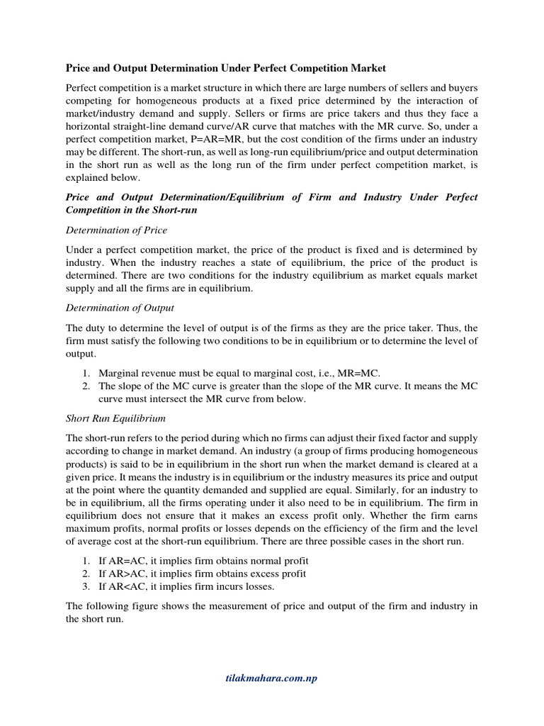 Price and Output in Perfect Competition | PDF | Perfect Competition ...
