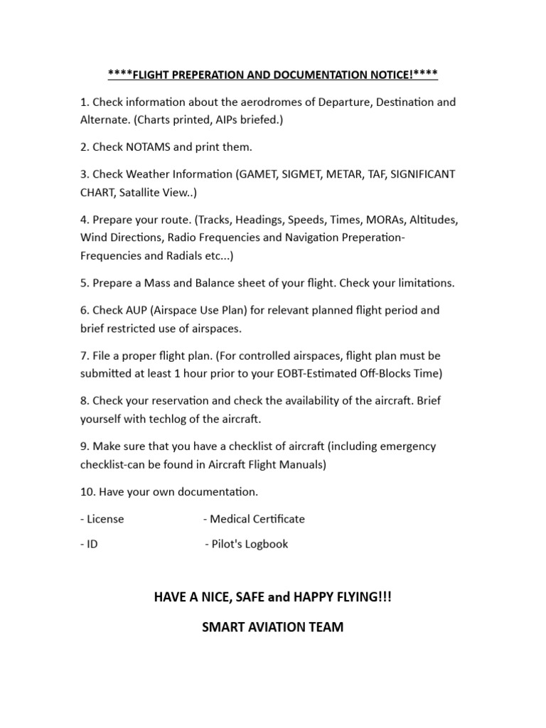 Pre Flight Preparation | PDF