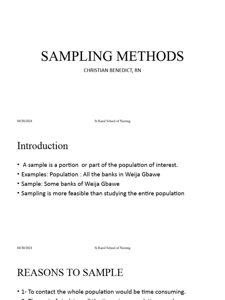 SAMPLING METHODS 1 | PDF | Sampling (Statistics) | Stratified Sampling