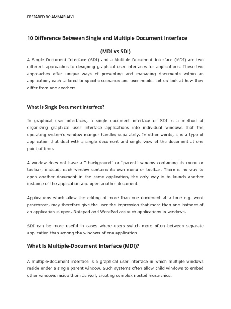 10 Difference Between Single and Multiple Document Interface | PDF ...