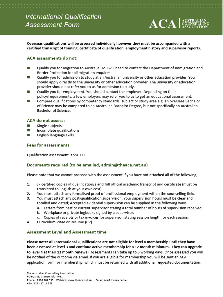 ACA International Qualification Assessment Form v13.2019 | PDF | Credit ...