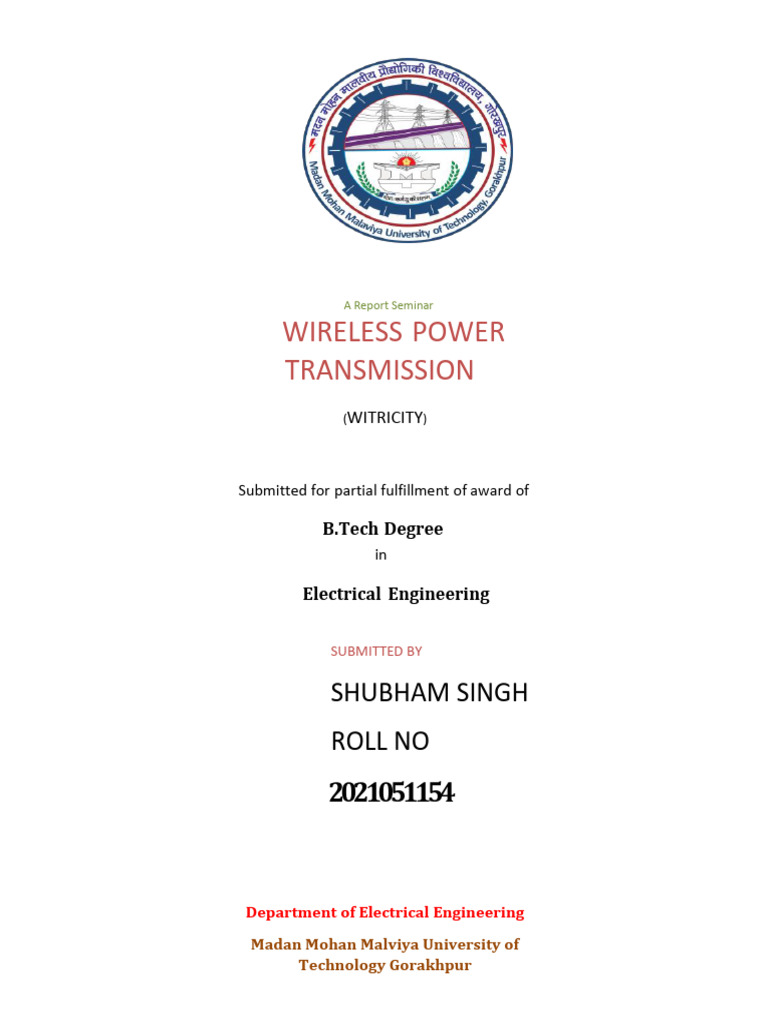 A Seminar Report On Wireless Power Trans | PDF | Wireless | Resonance