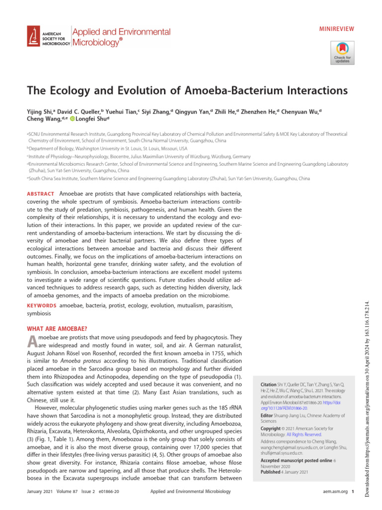 Shi Et Al 2021 the Ecology and Evolution of Amoeba Bacterium ...