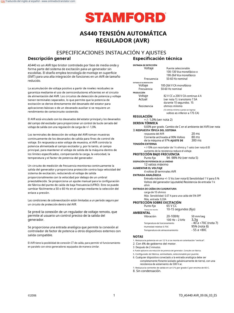 Manual AS440 AVR: Instalación y Especificaciones | PDF | Generador ...