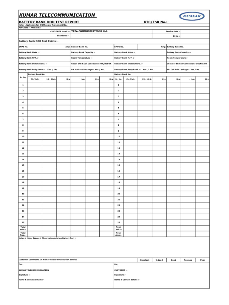 Battery Bank DOD Test Report Template | PDF | Energy Technology ...
